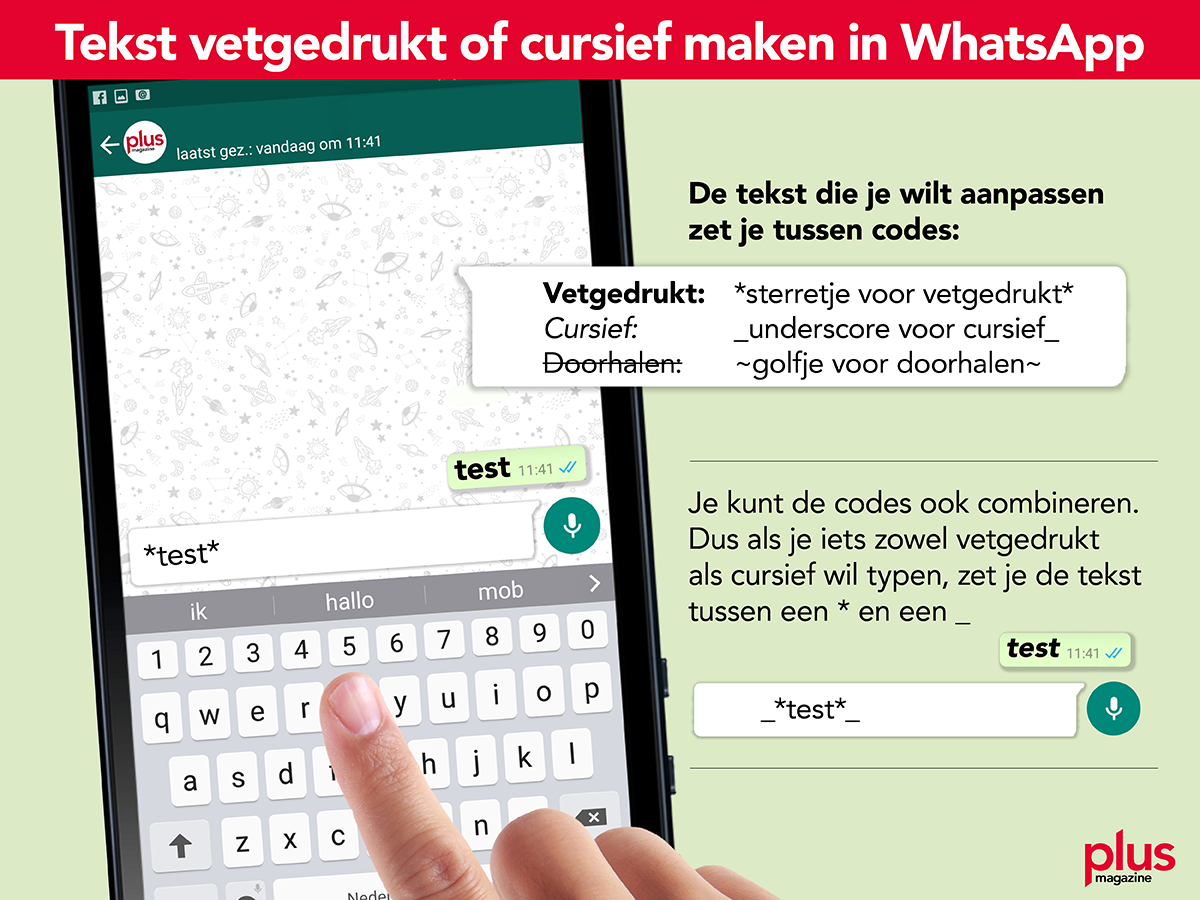 Woorden vetgedrukt en cursief maken in WhatsApp | PlusOnline